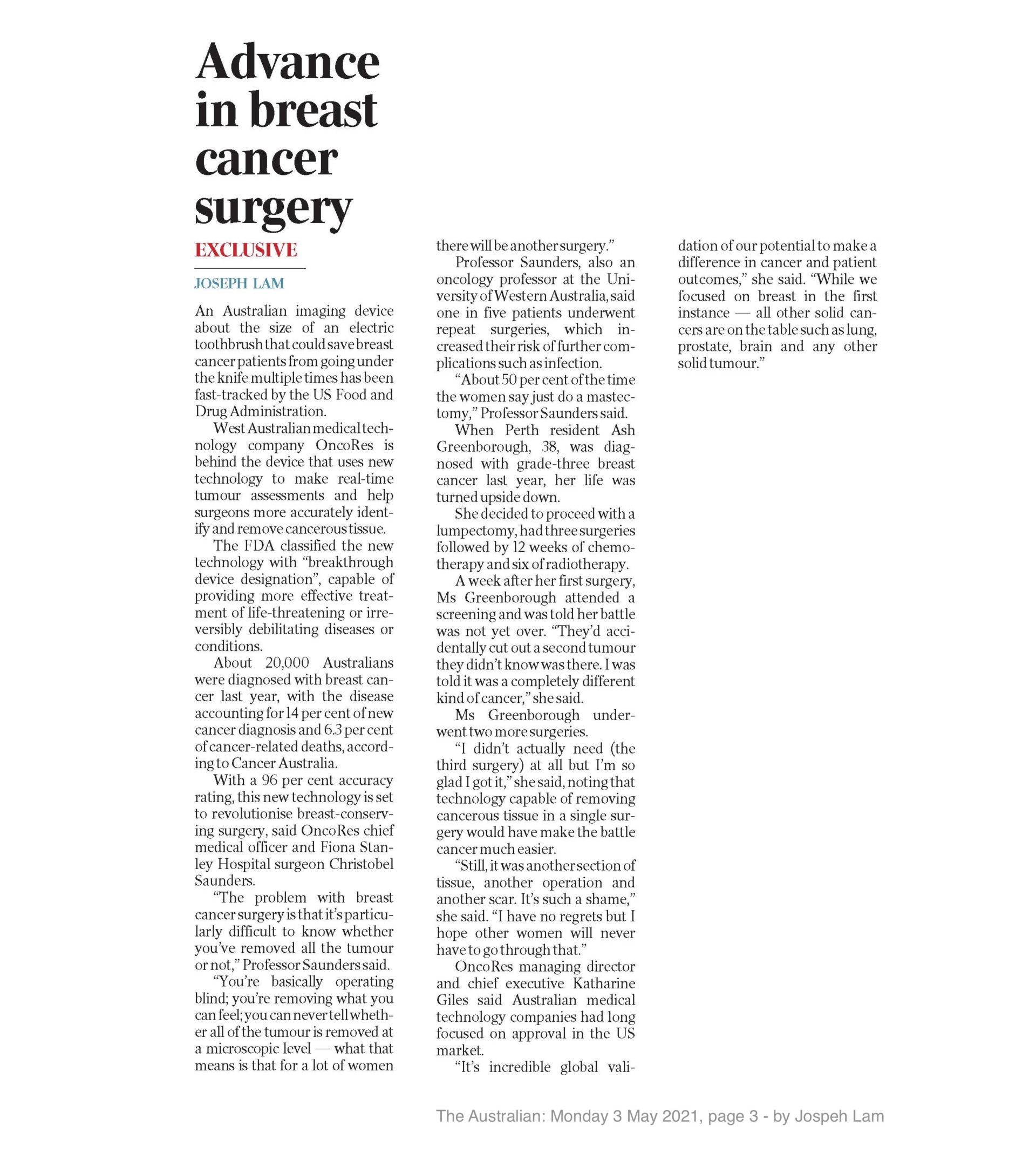 Breast probe designated by U.S.A. FDA as 'breakthrough device' for ...